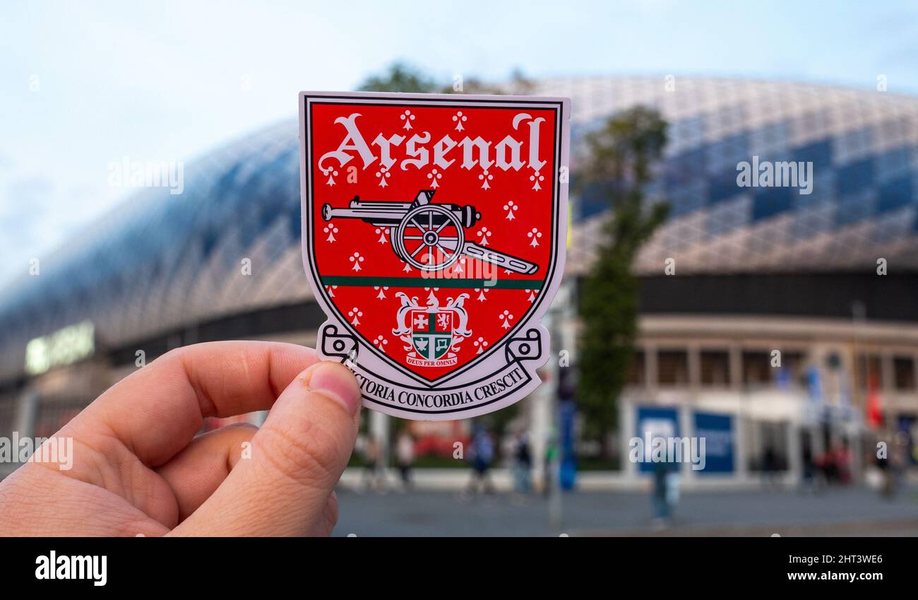 September 12, 2021, London, UK. Arsenal F.C. football club emblem ...
