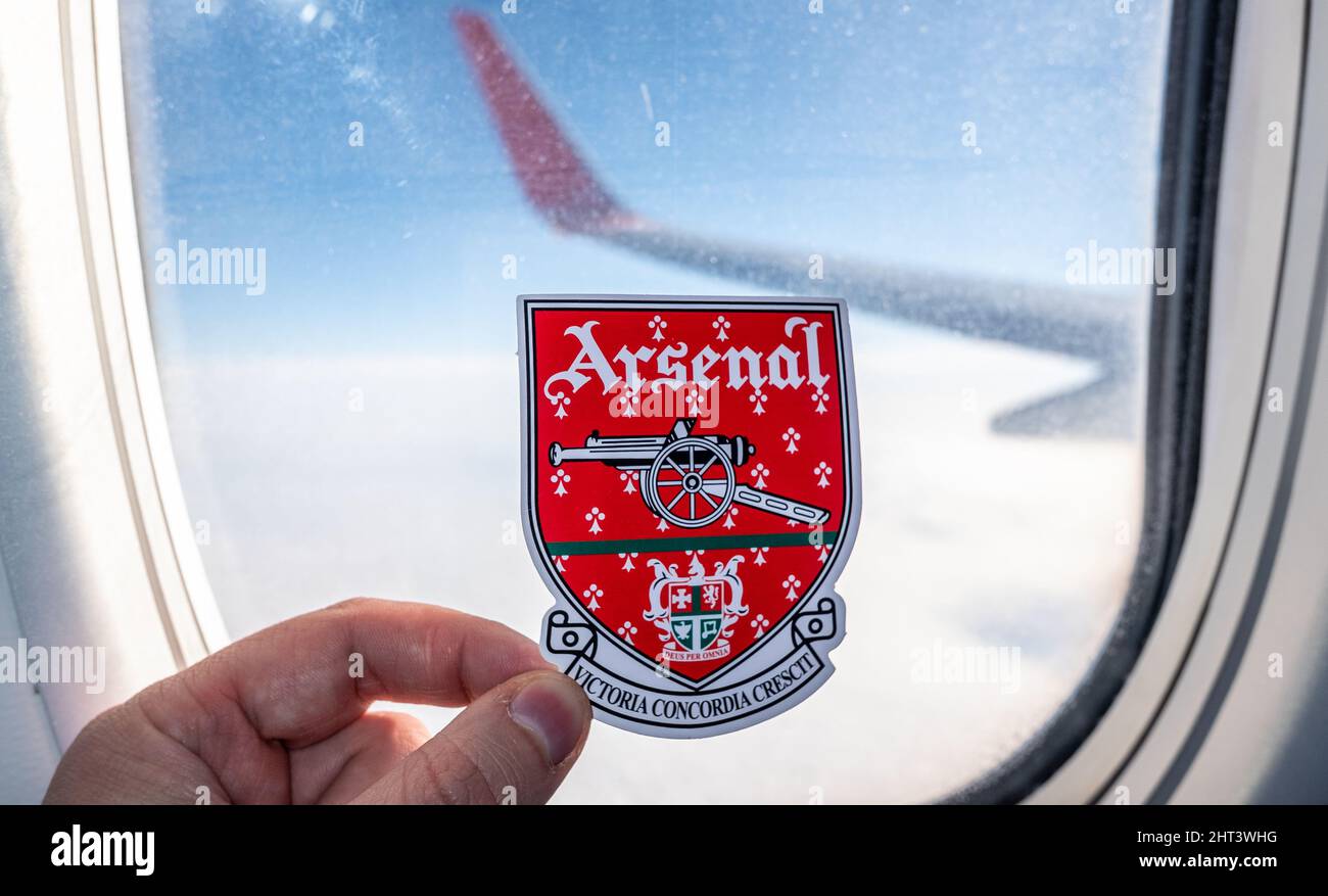December 6, 2021. London, UK. The emblem of the Arsenal F.C. football ...