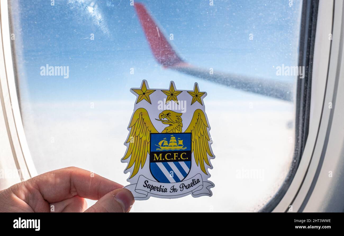 December 6, 2021. Manchester, United Kingdom. The emblem of the ...