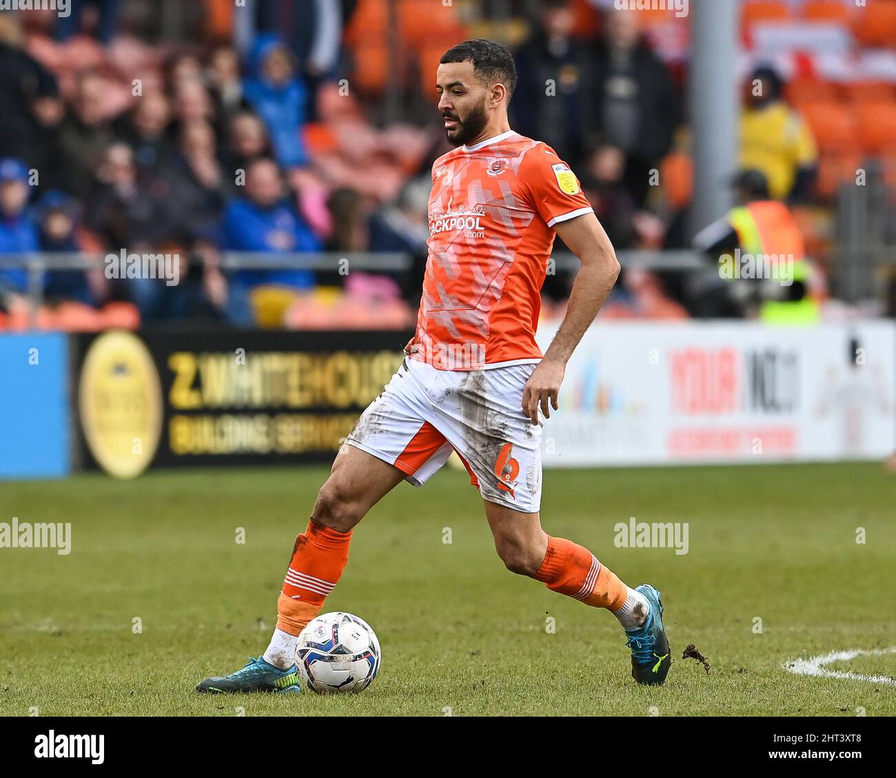 Kevin Stewart #6 of Blackpool makes a break with the ball Stock Photo ...