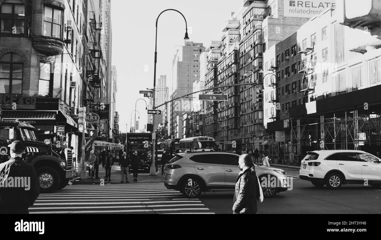 Grayscale of streets of New York, USA Stock Photo - Alamy