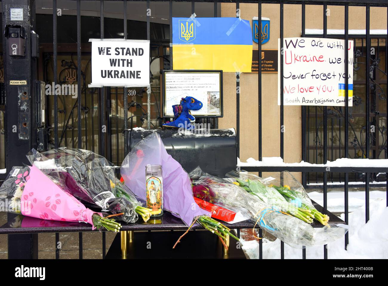Ottawa, Canada - February 26, 2022: Flowers and signs left at the ...