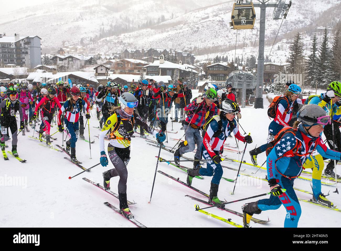 February 25, 2022: SKIMO racers depart the starting area at the U.S ...