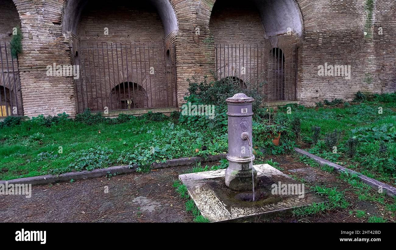 View of an ancient typical water fountain outdoor in Rome, Italy Stock ...