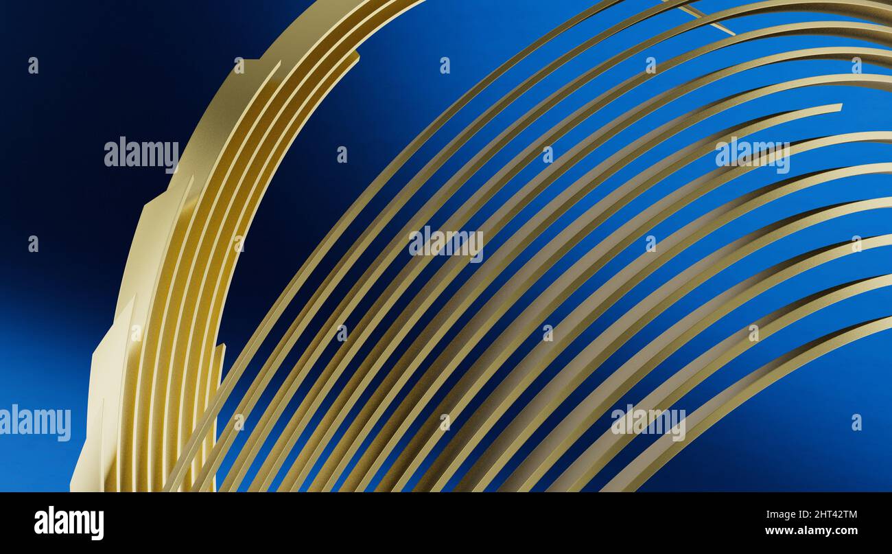 Abstract blue background with gold line waves Stock Photo - Alamy