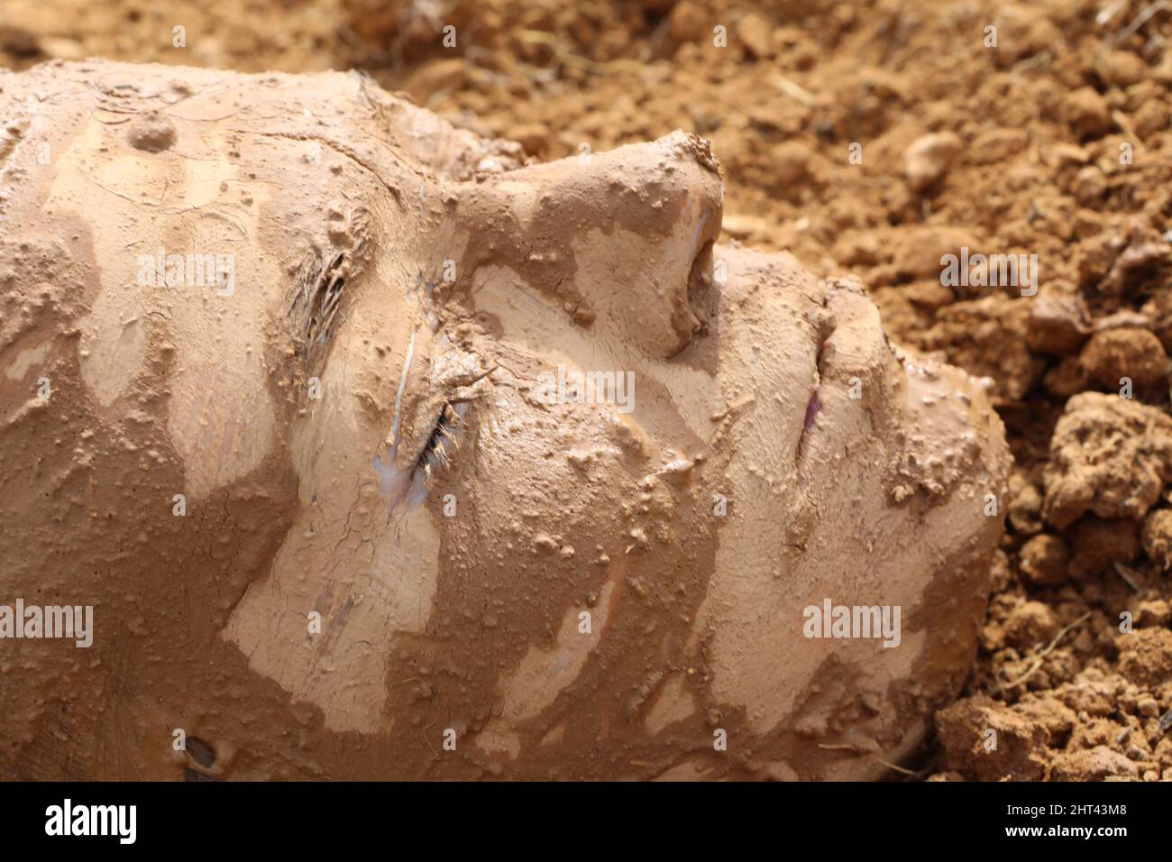 A woman buried in the ground A face covered in the ground Stock Photo ...
