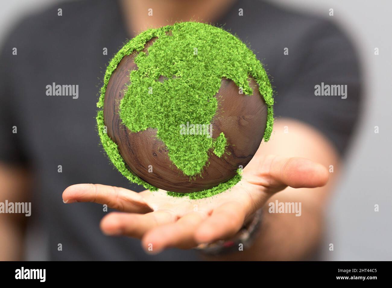 3D render of digital earth with grass, the concept of environment and ...