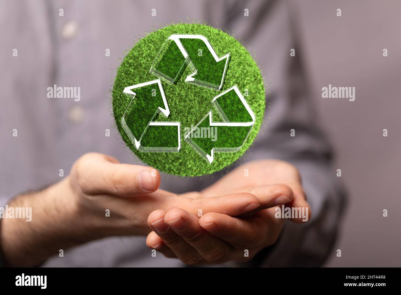 3D render of a green digital recycling sign, the concept of environment ...