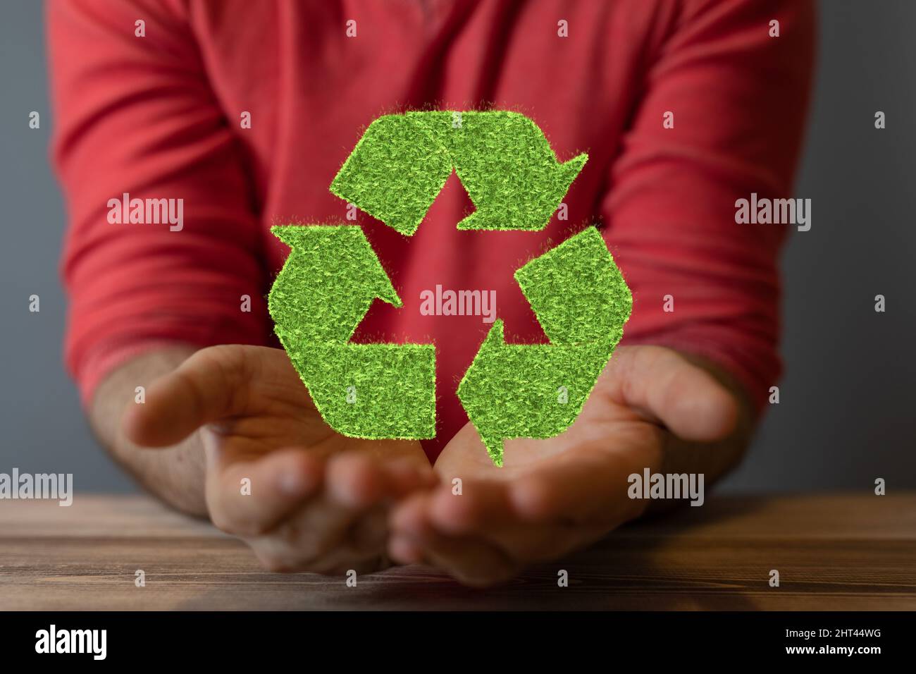 3D render of a green digital recycling sign, the concept of environment ...