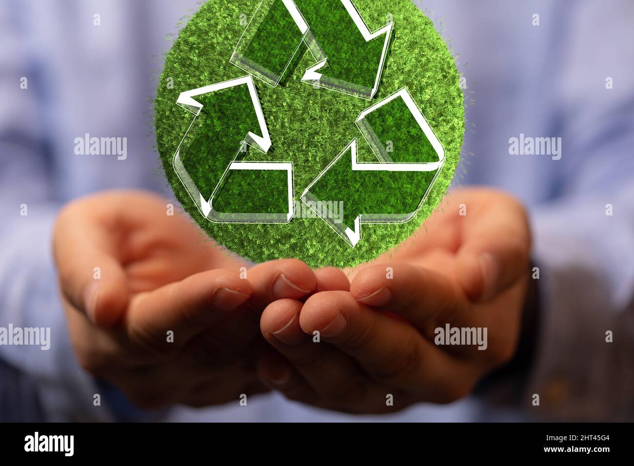 3D render of a green digital recycling sign, the concept of environment ...