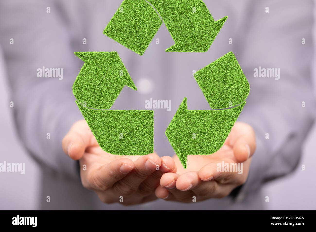 3D render of a green digital recycling sign, the concept of environment ...