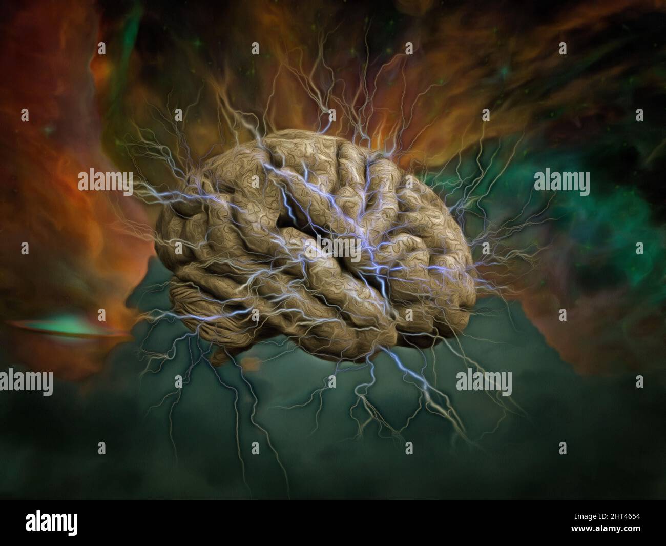 Brain with electric charges. 3D rendering Stock Photo - Alamy