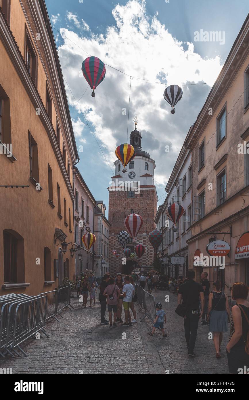 Vertical shot of the main street of the old city of Lublin during the ...
