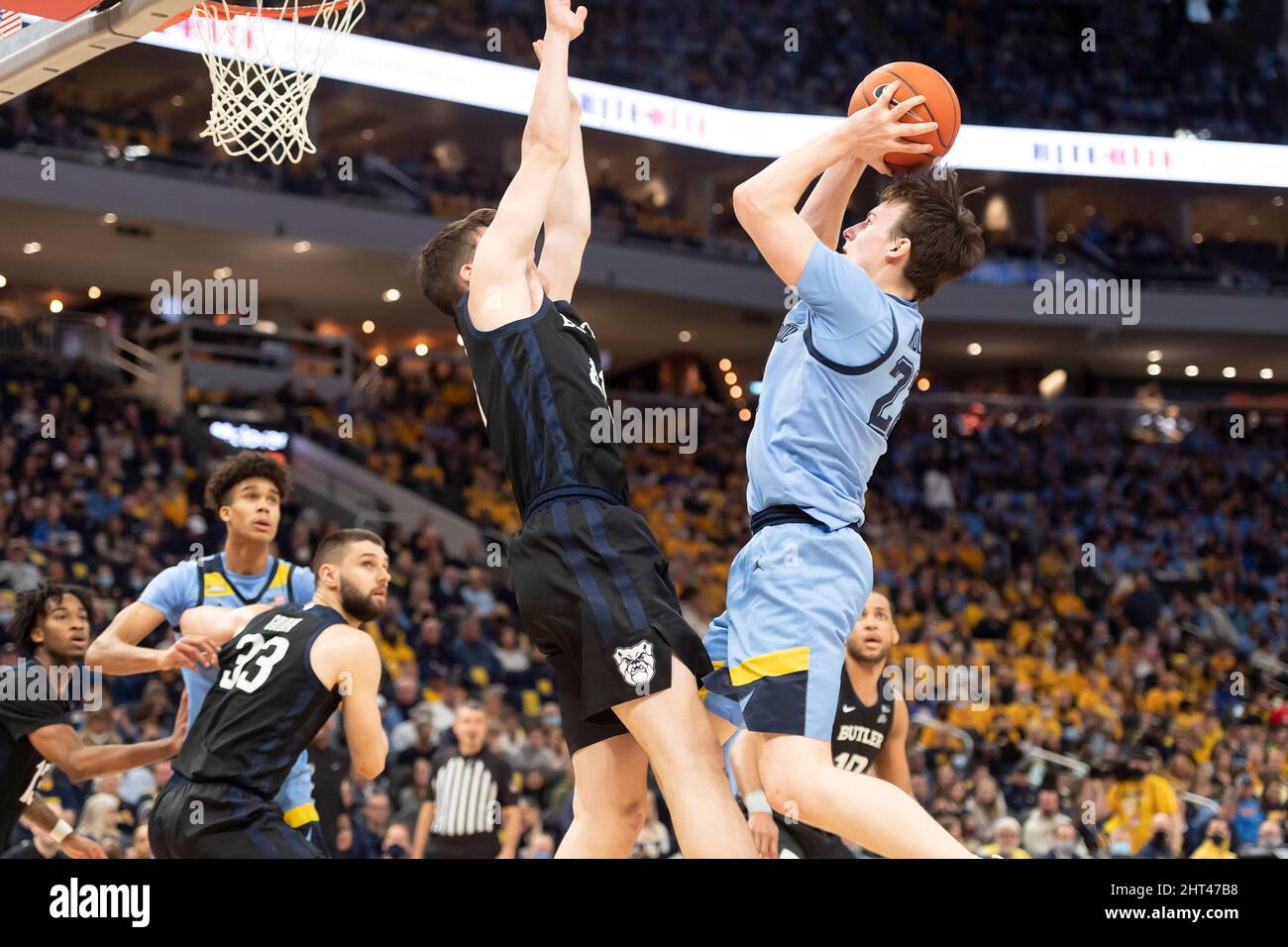 February 26, 2022: Marquette Golden Eagles guard Tyler Kolek #22 shoots ...