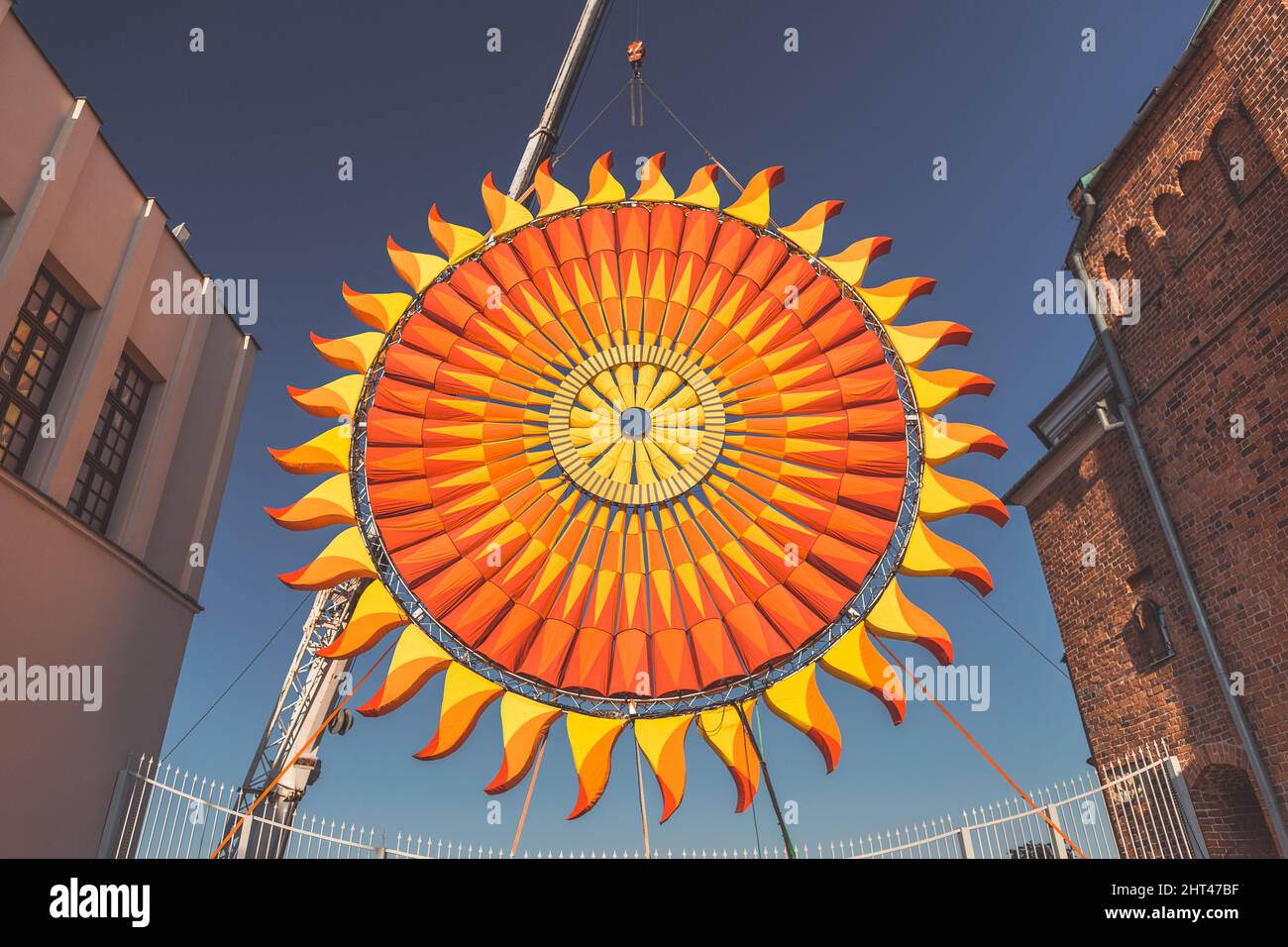Closeup of a paper sun in main square in Poland for a festival Stock ...