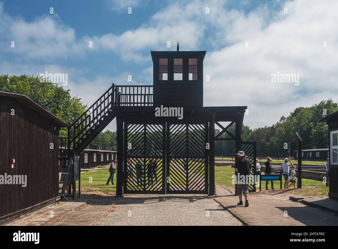 Closeup shot of the gates of the Stuthoff Nazi concentration camp ...