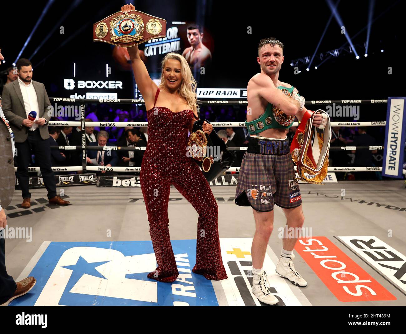 Josh Taylor celebrate with partner Danielle Murphy after victory in the ...