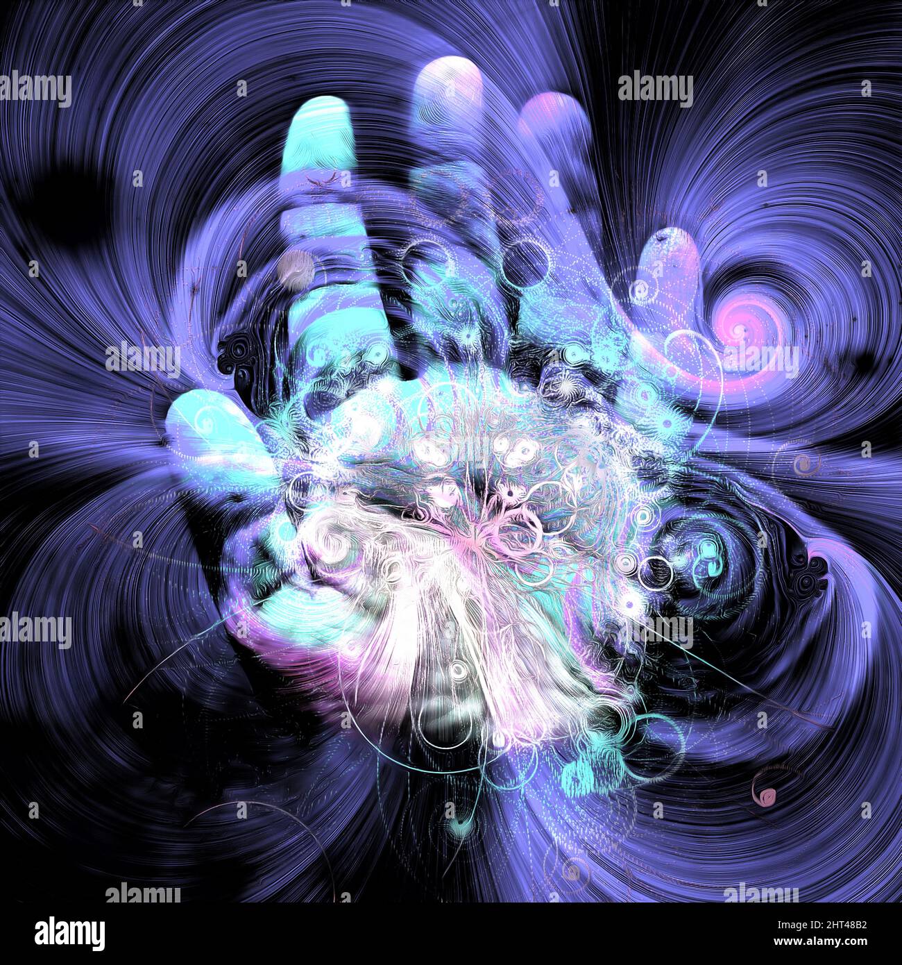 Human palm with particles. 3D rendering Stock Photo - Alamy