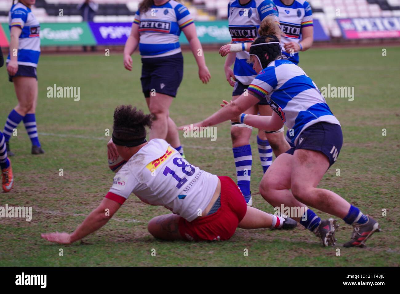 Darlington, England, 26 February 2022. Shaunagh Brown scoring a try for ...