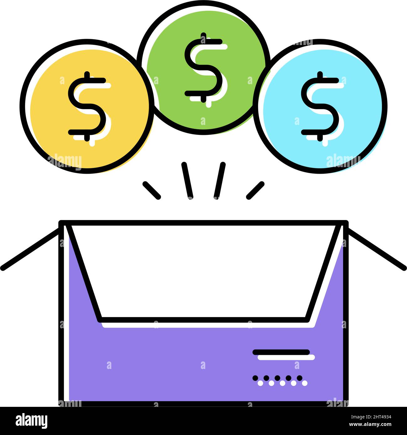 coins cardboard box color icon vector isolated illustration Stock ...
