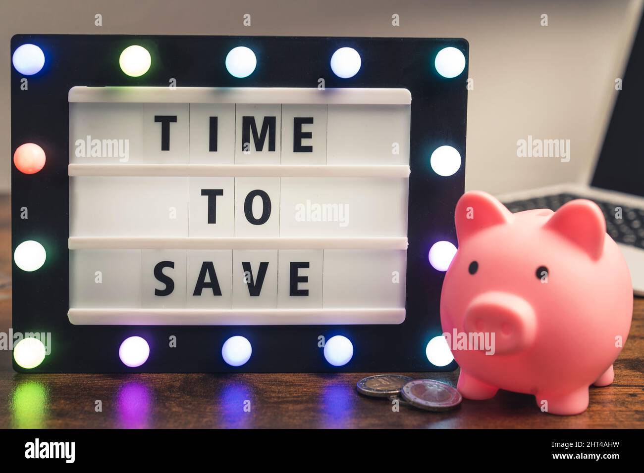 Time to save phrase written on marquee lightbox - savings concept. High ...