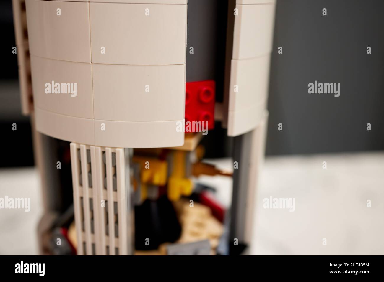 assembling a rocket constructor. colored plastic small blocks Stock ...