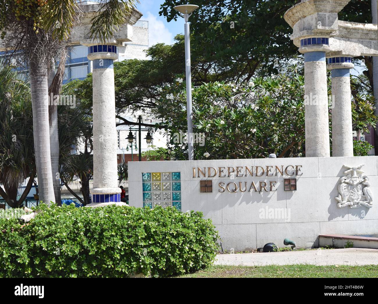 Independence square in Bridgetown Barbados with name and vegetation on ...