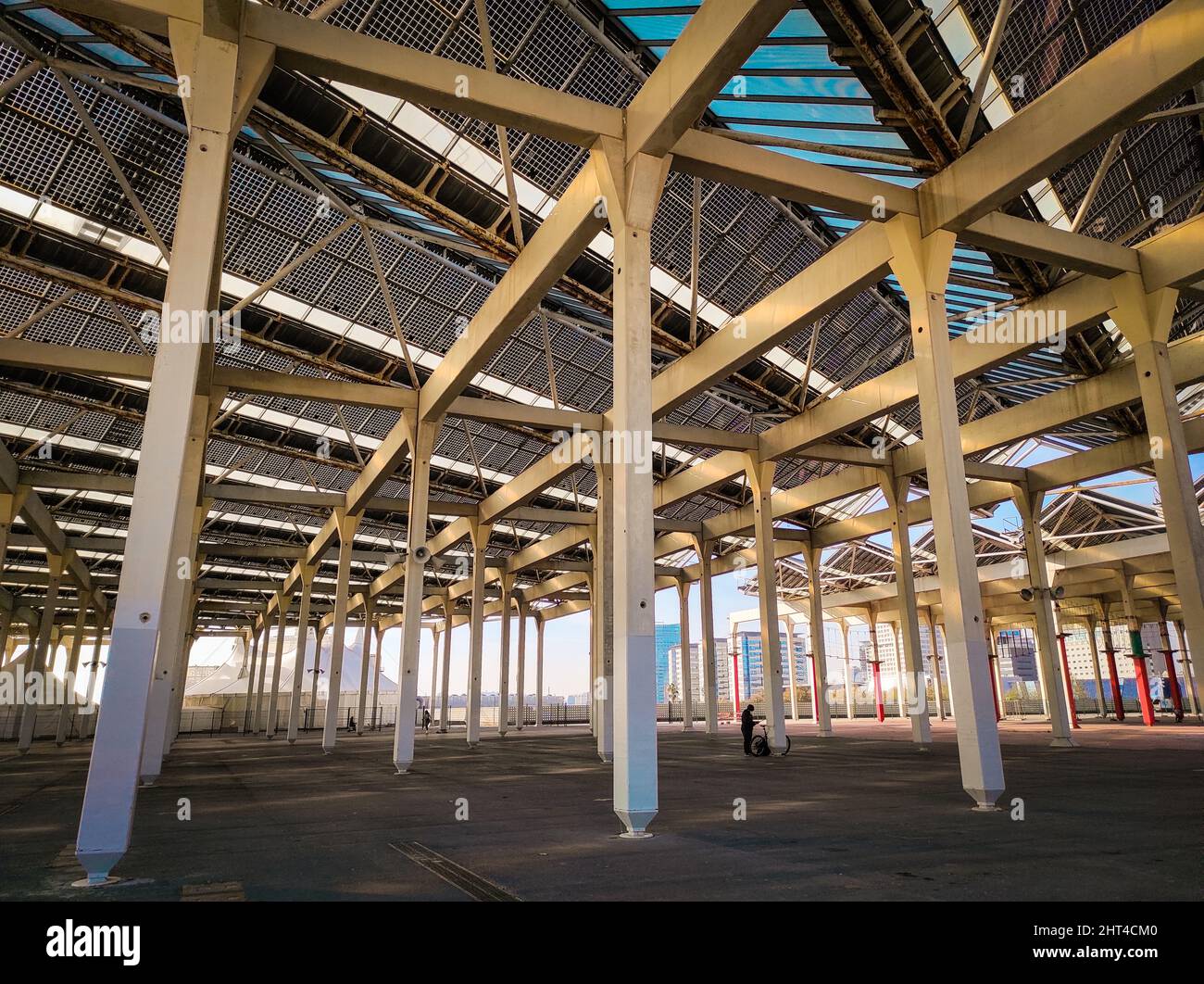 Inside view of a building construction, modern architecture with solar ...