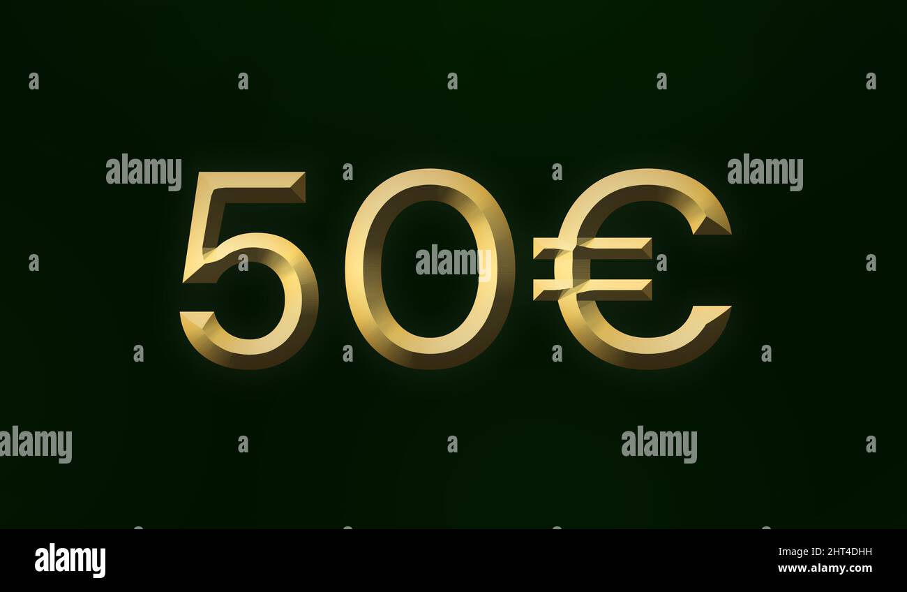 Digital render of a gold 50 Euro sign on a black background Stock Photo ...