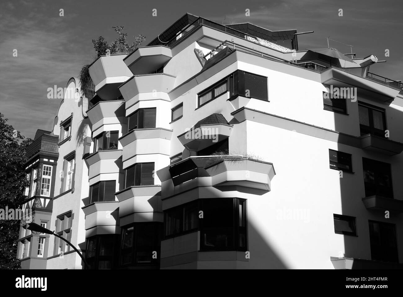 Grayscale of the modern residential building architecture with ...