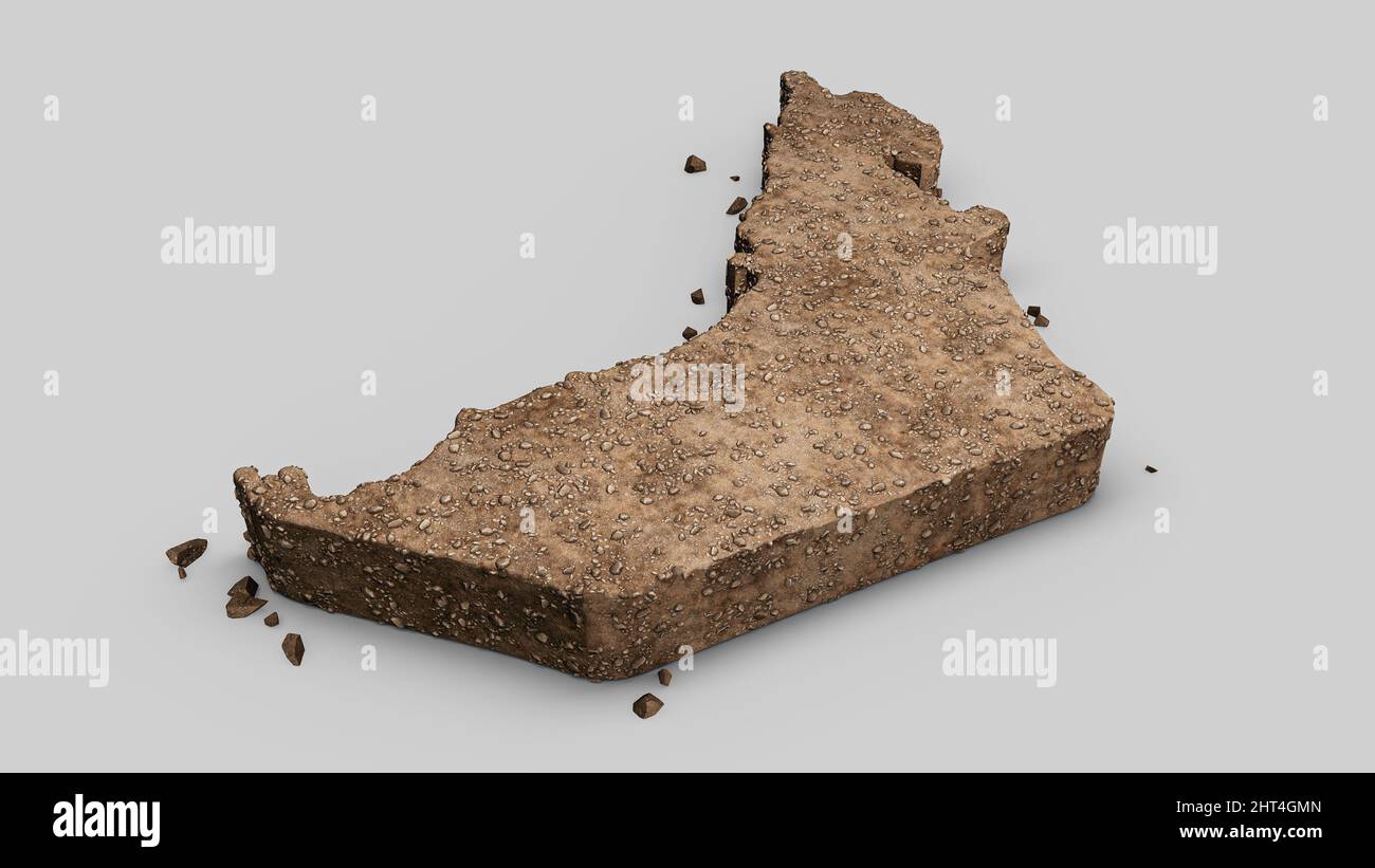 3D illustration of the Dubai UAE Map ground texture isolated on a white ...