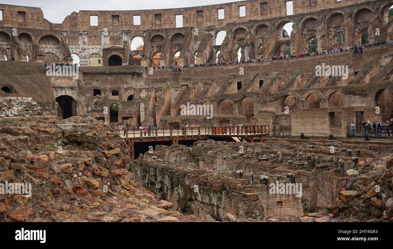 Amphitheater of Colosseum full of tourists, Rome, Italy Stock Photo - Alamy