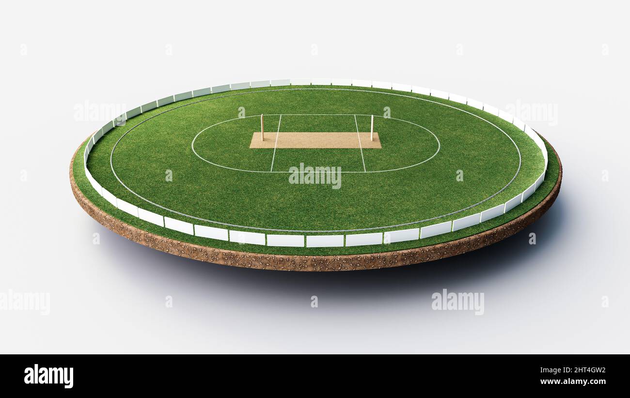 A 3D rendering of a round cricket stadium isolated on a white ...
