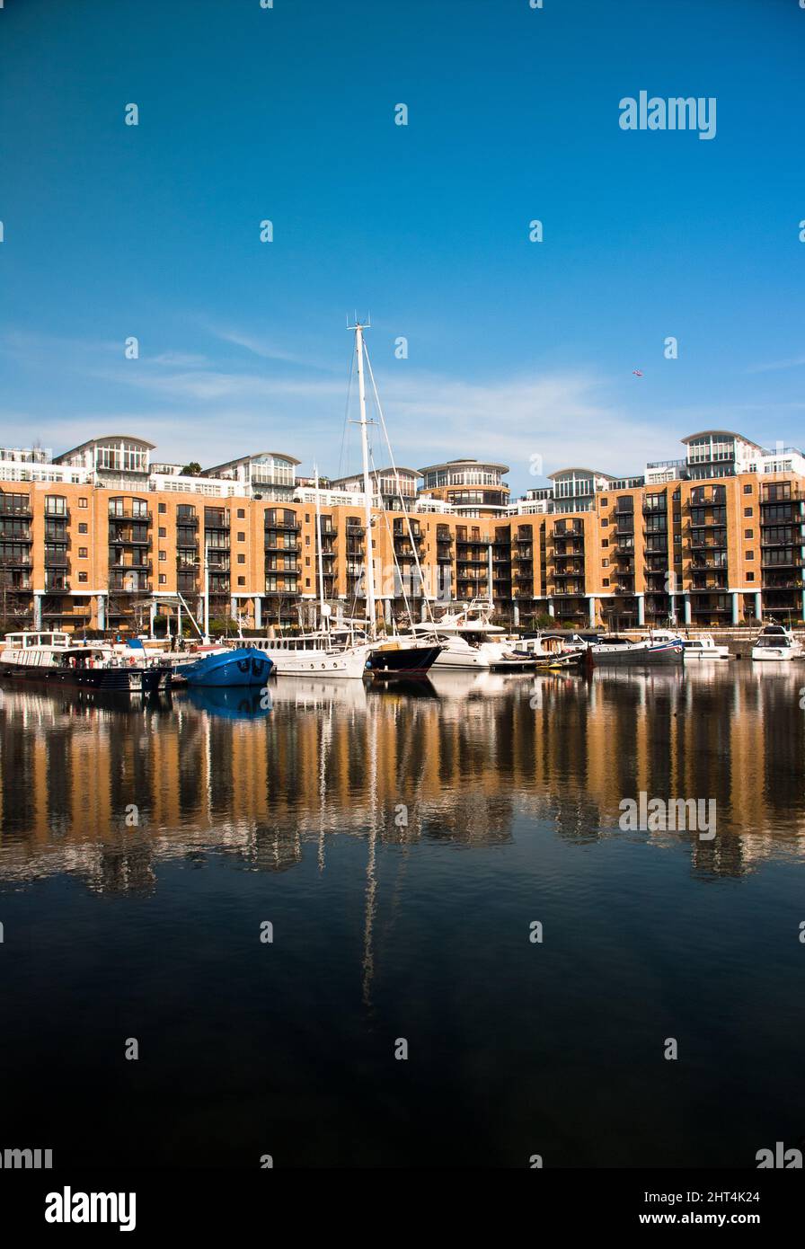 Vertical shot of the St Katherine's Dock in London at daylight Stock ...