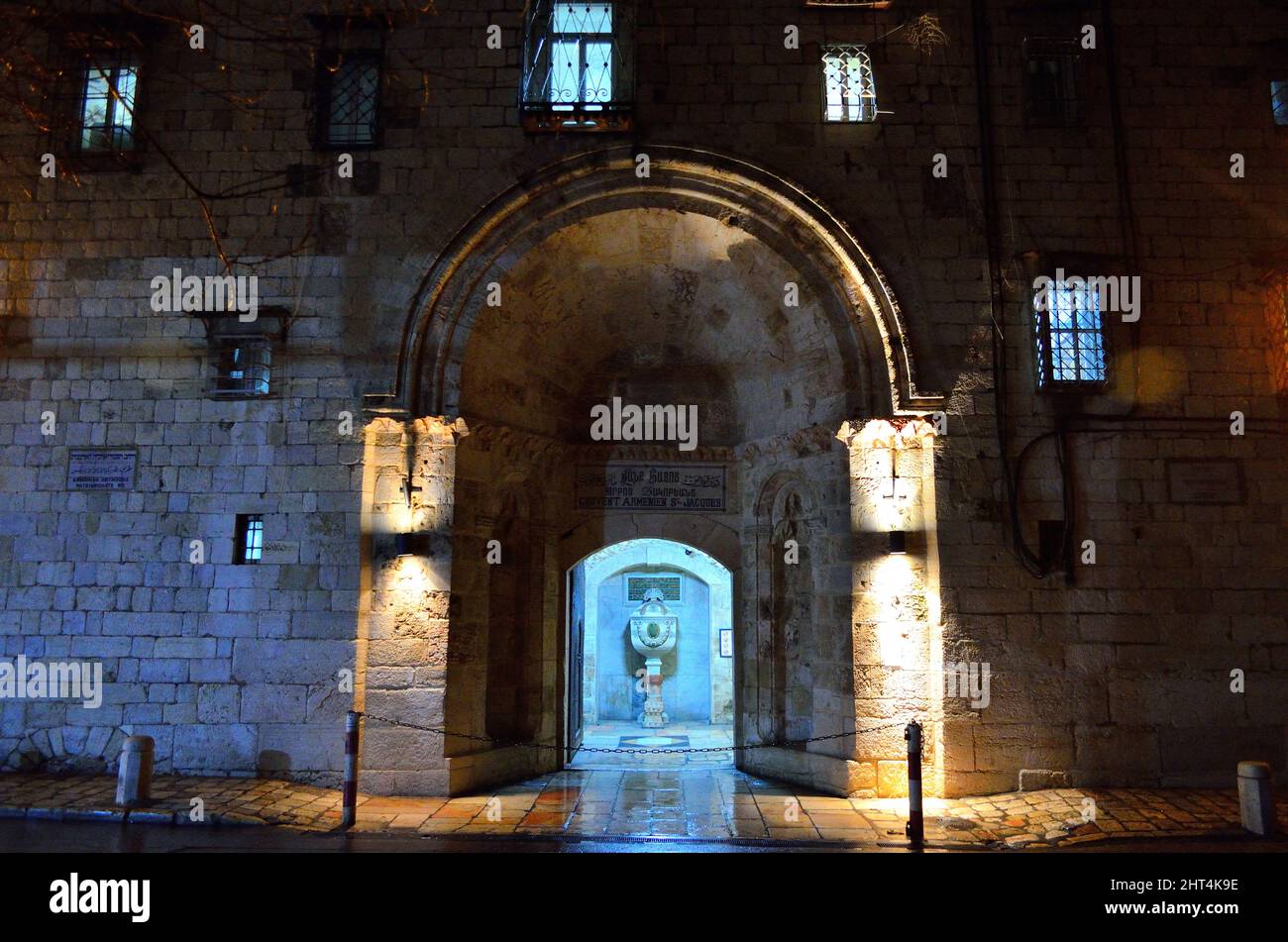 Evening shot of the medieval building facade Stock Photo - Alamy