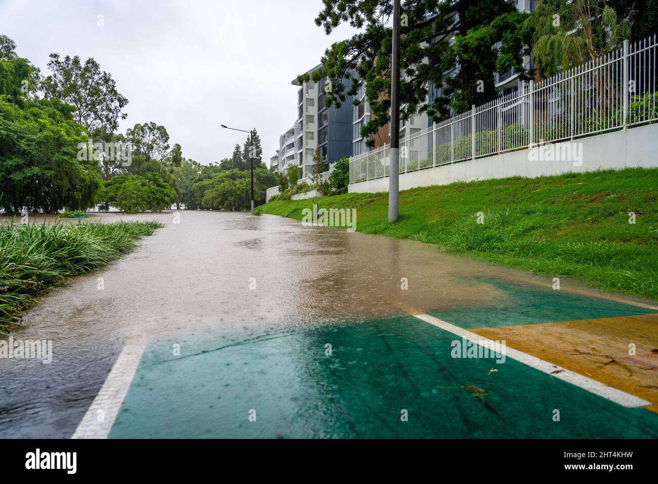 Brisbane, Australia - Feb 27, 2022: Roads flooded after the heavy rain ...