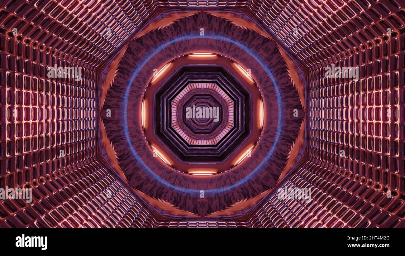 3D rendering of futuristic kaleidoscopic patterns background in maroon ...