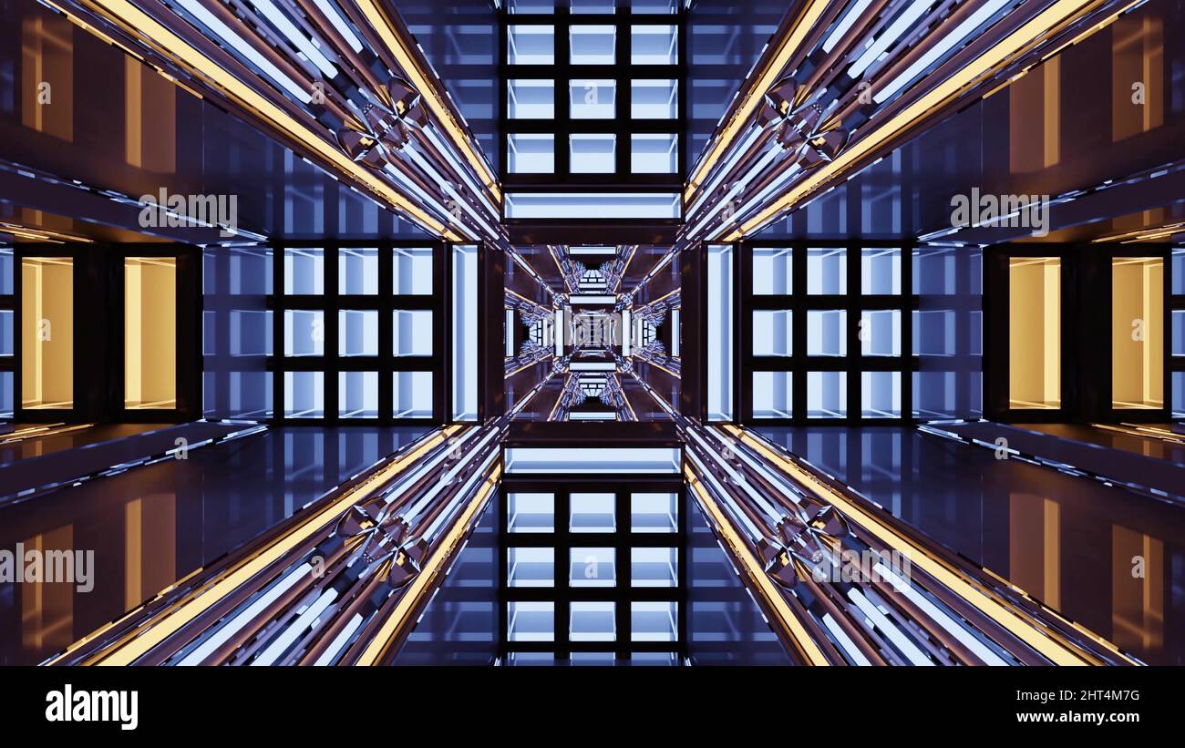 3D rendering of futuristic kaleidoscopic patterns background in vibrant ...