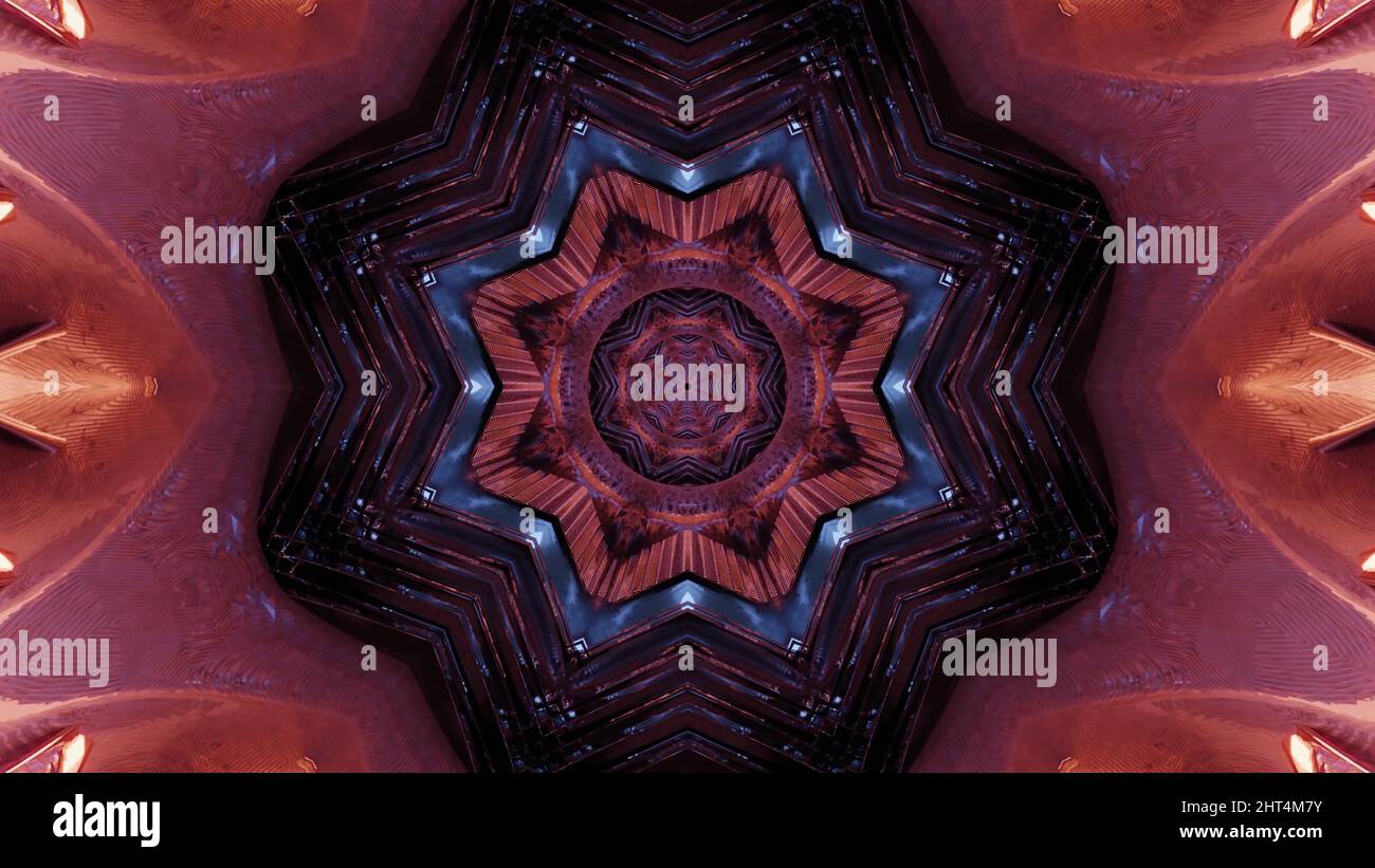 3D rendering of futuristic kaleidoscopic patterns background in vibrant ...
