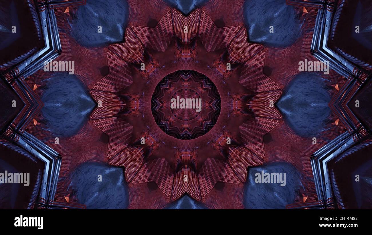 3D rendering of futuristic kaleidoscopic patterns background in vibrant blue and brown colors ...