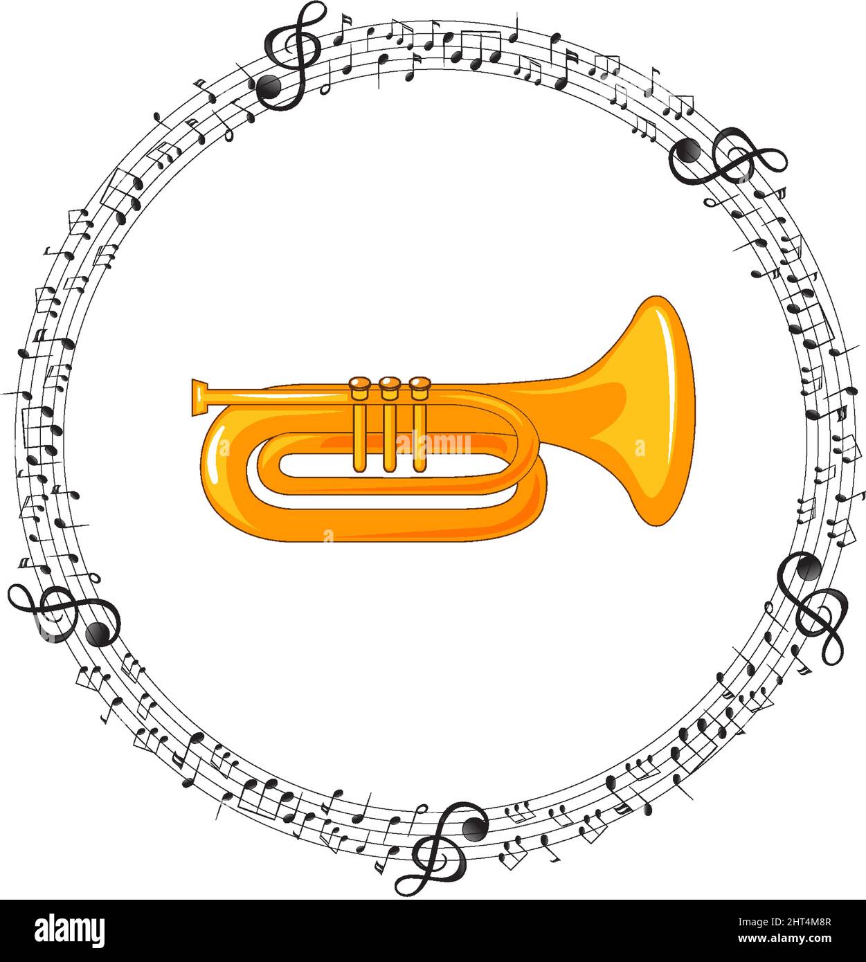 A trumpet with musical notes on white background illustration Stock ...