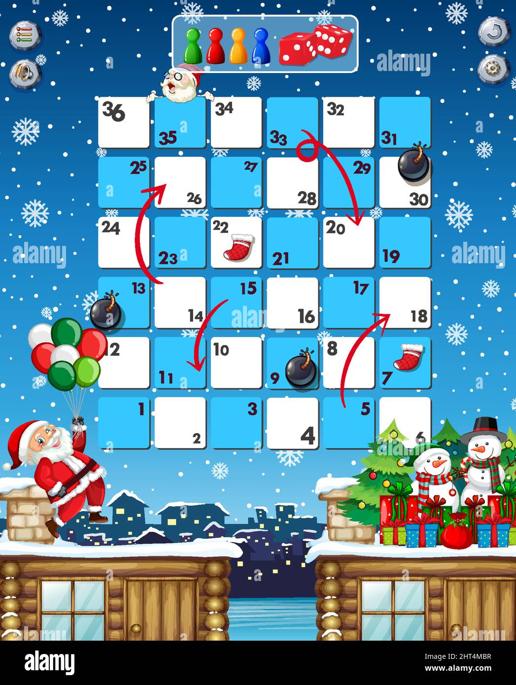 Snake and ladders game template in Christmas theme illustration Stock ...