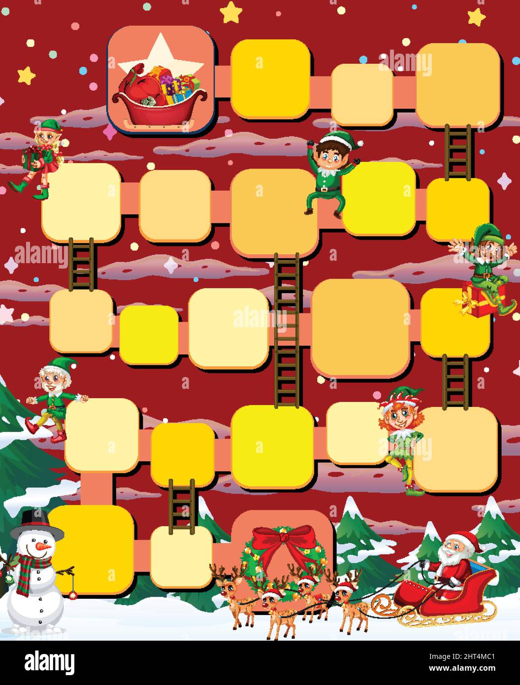 Snake and ladders game template with Christmas theme illustration Stock ...