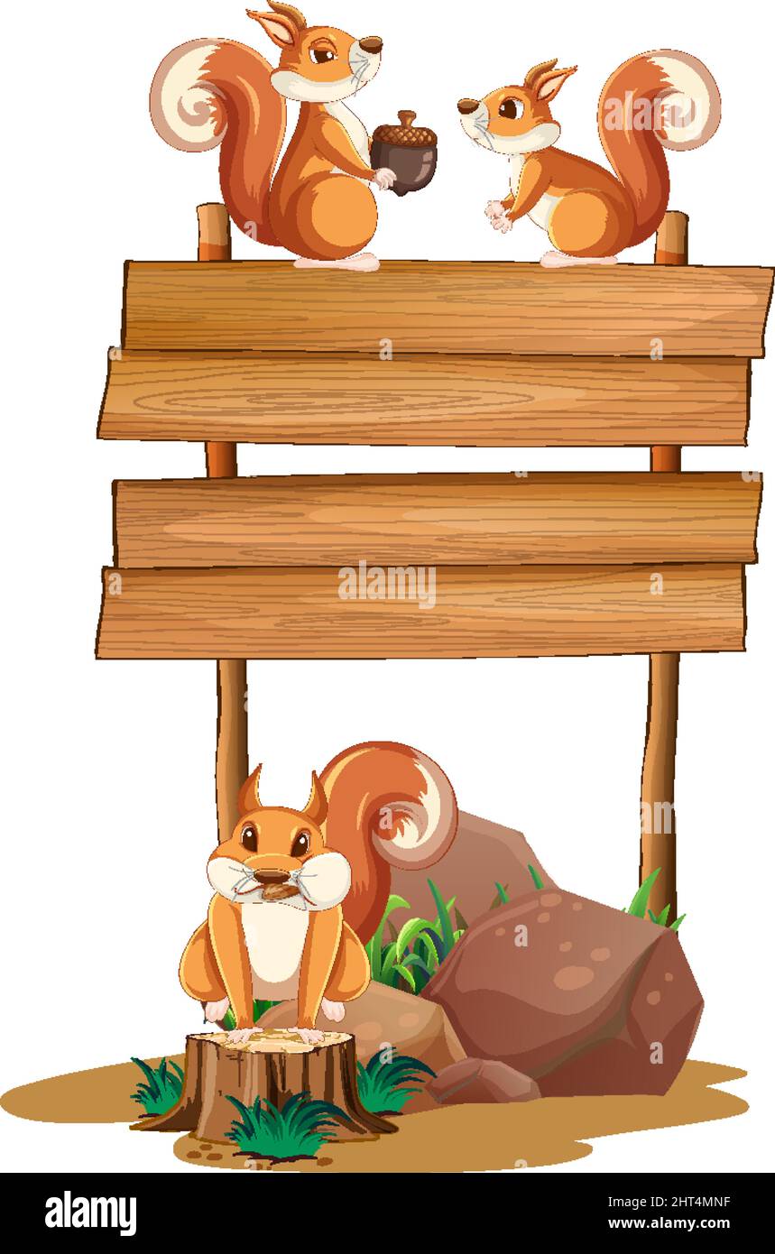Squirrel with wooden sign banner illustration Stock Vector Image & Art ...