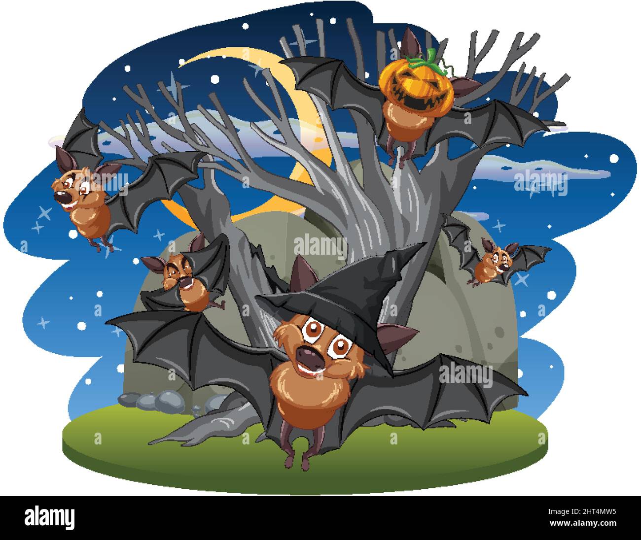 Group of bats in forest at night illustration Stock Vector Image & Art ...