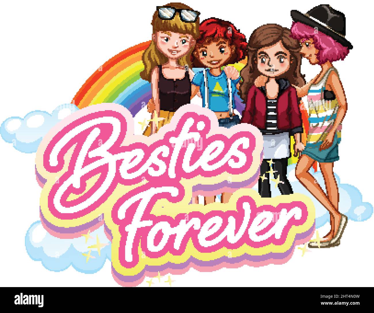 Bestie forever logo with teenagers illustration Stock Vector Image ...