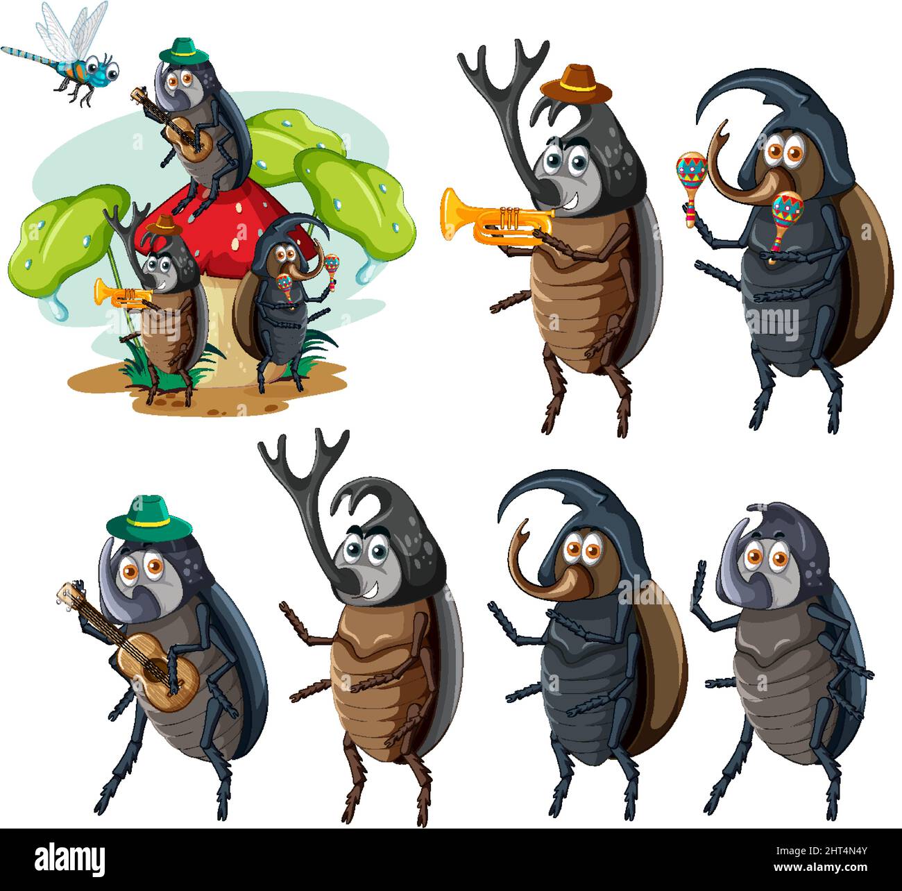 Set of different insects and beetles in cartoon style illustration ...