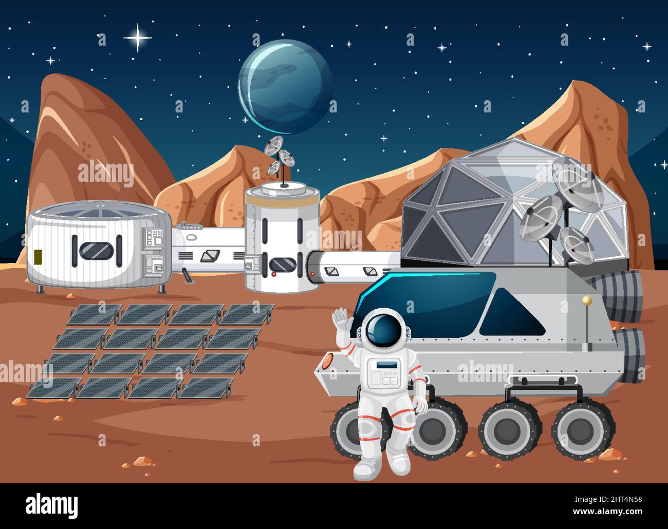 Astronaut at space station scene illustration Stock Vector Image & Art ...
