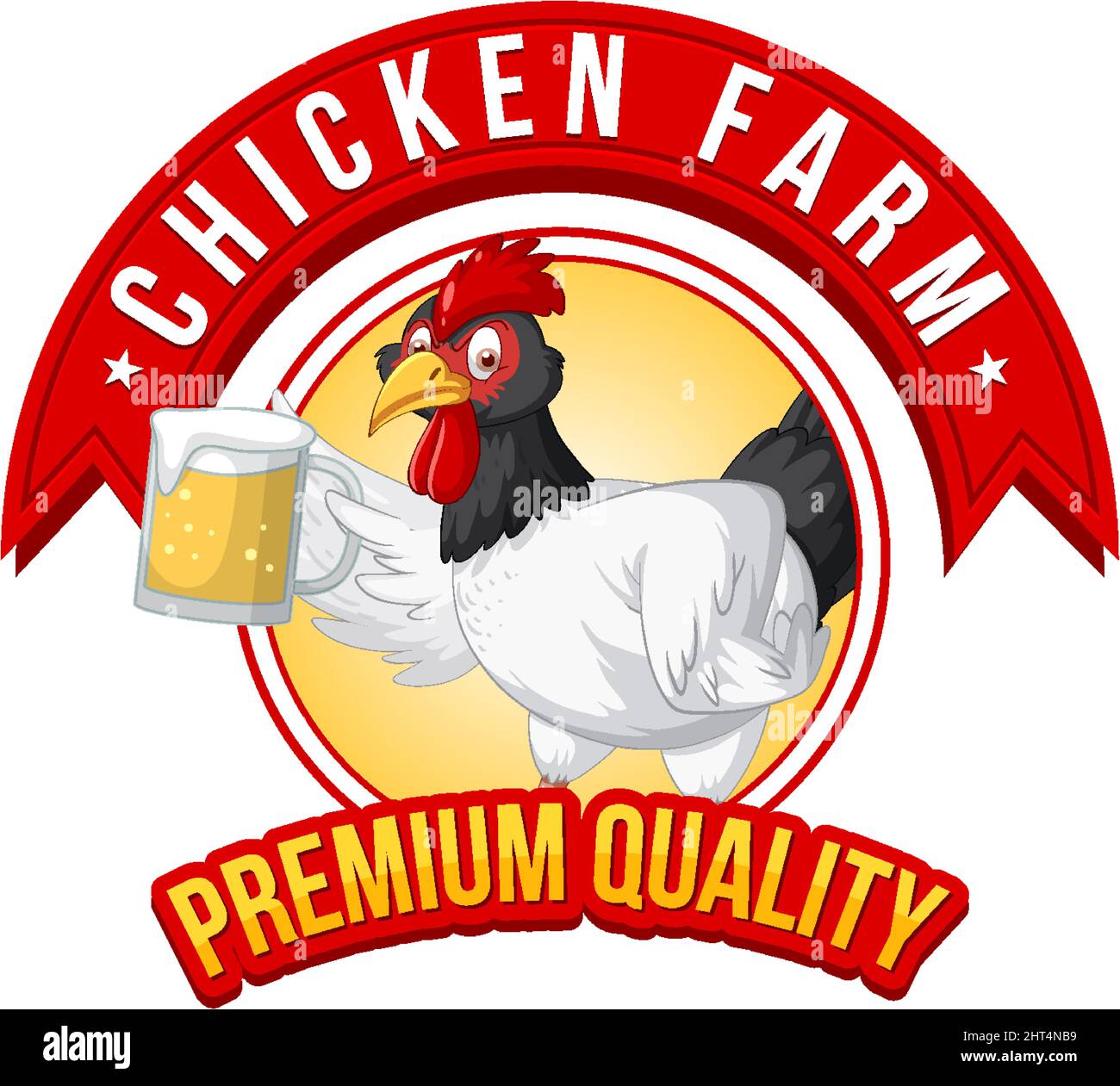 Chicken Farm banner with Chicken holding beer glass illustration Stock ...