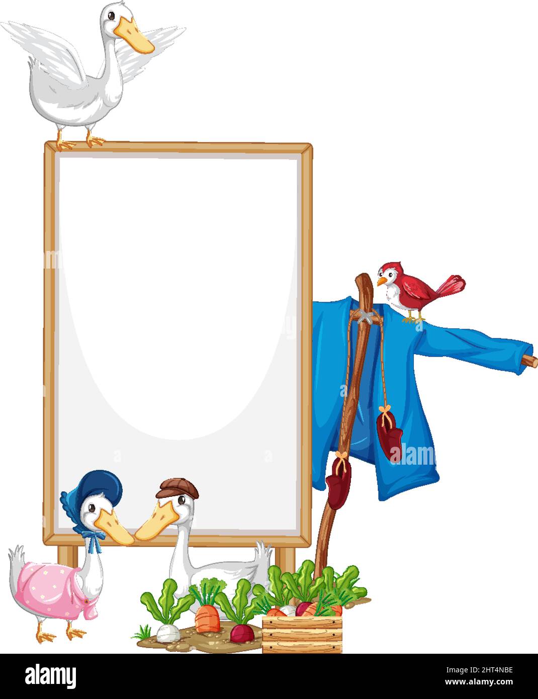 Duck with wooden sign banner illustration Stock Vector Image & Art - Alamy